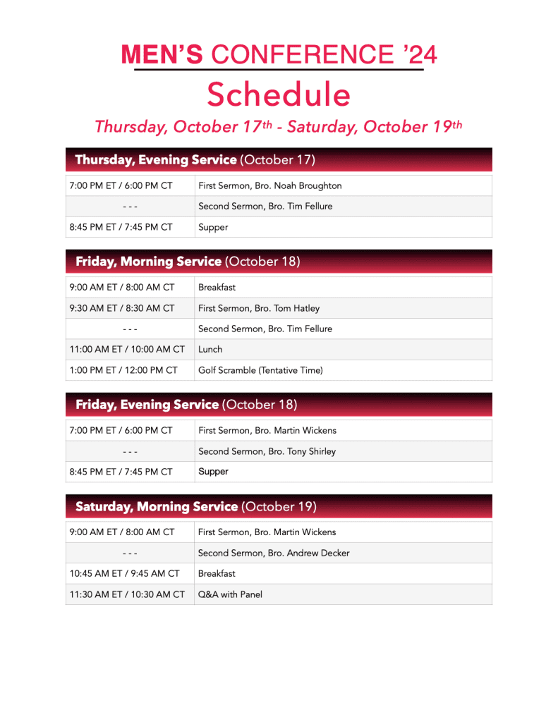 MC24 Schedule.1 - Calvary Road Baptist Church